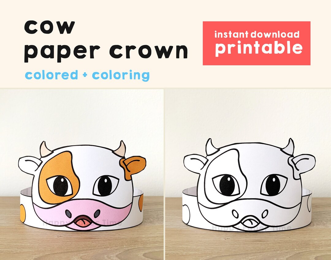 Cow Paper Crown Template Coloring Activity Printable Kids - Etsy