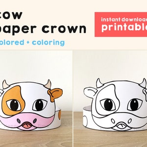 Cow Paper Crown Template Coloring Activity Printable Kids - Etsy