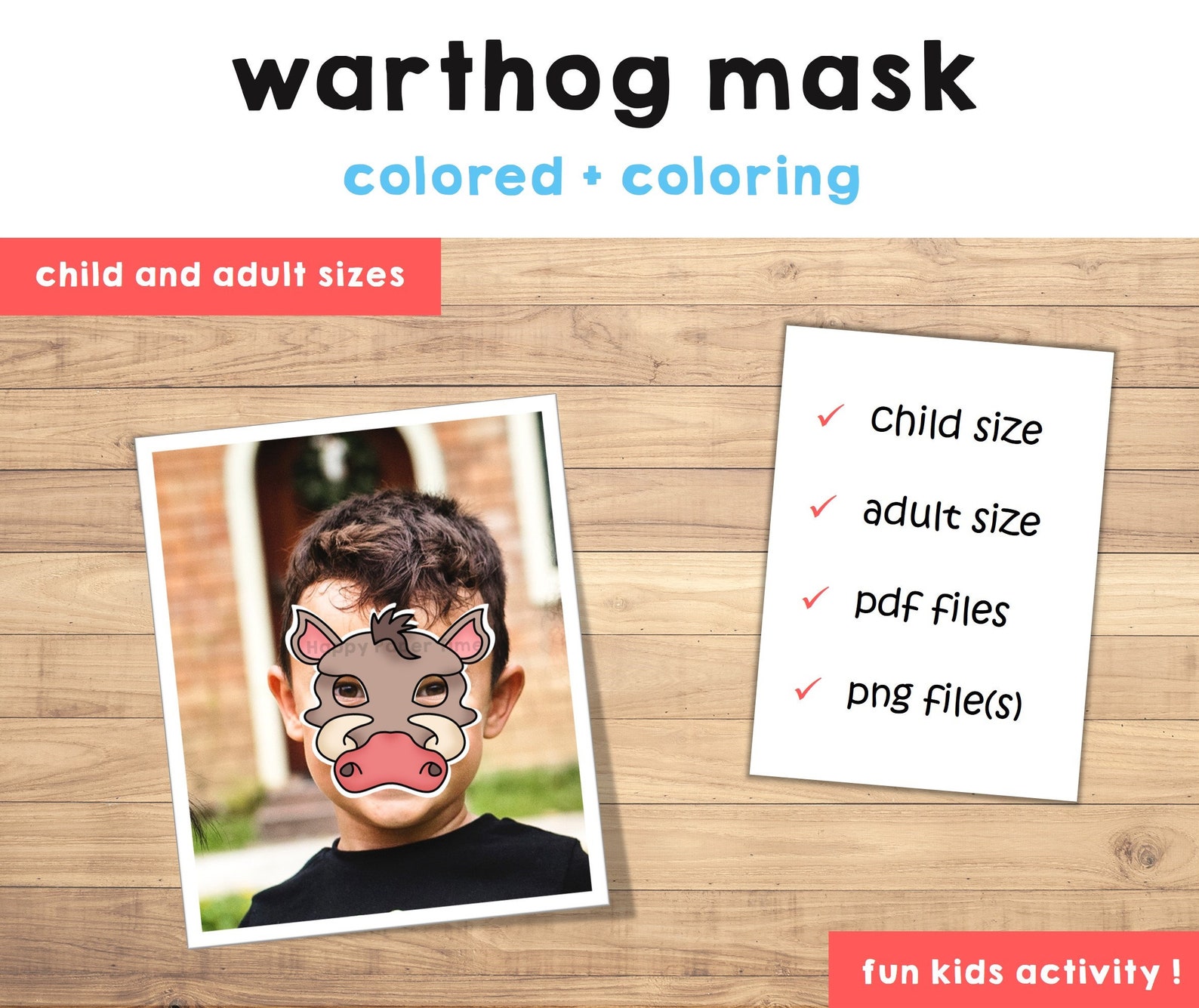 Warthog Mask Costume Animal Mask Printable Party Favor African Jungle ...