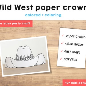 Wild West Paper Crown Coloring Headband Cowboy Sheriff Cowgirl Party ...