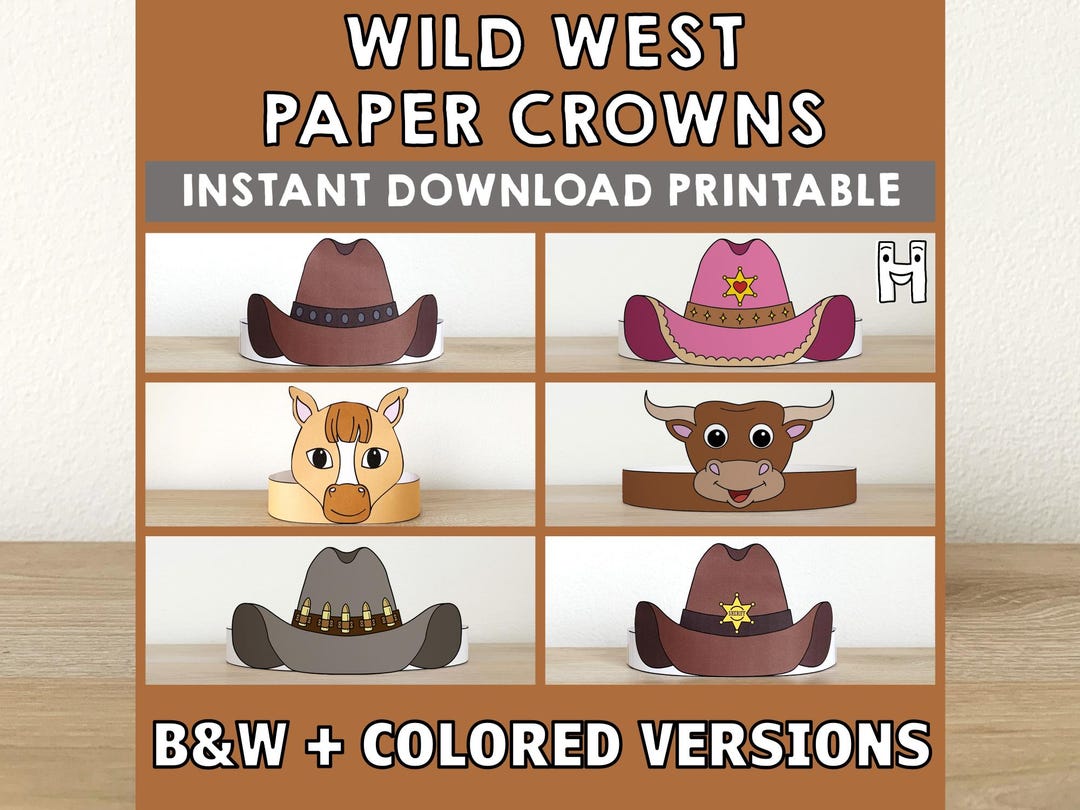 Wild West Paper Crown Coloring Headband Cowboy Sheriff Cowgirl Party ...