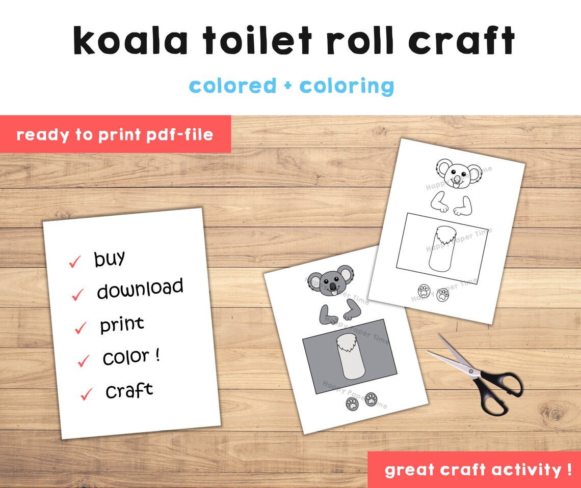 Koala Toilet Paper Roll Craft Australian Animal Party Coloring - Etsy