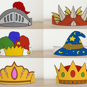 Medieval Fantasy Paper Crown Headband Knight Dragon Princess Party ...