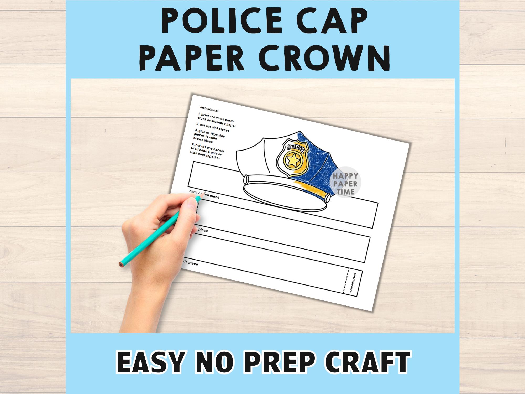 Police Cap Hat Paper Crown Party Coloring Printable Kids Craft ...