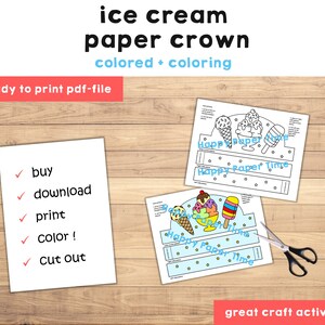 Ice Cream Paper Crowns Summer Spring Printable Kids Craft Coloring ...