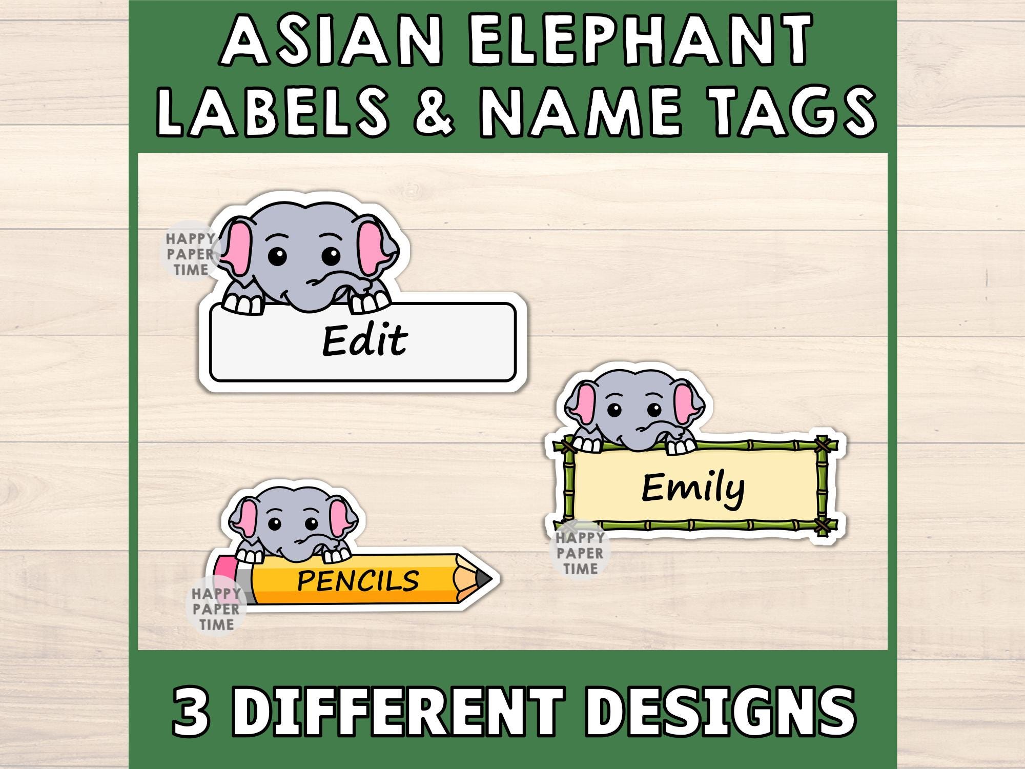 Elephant Name Tags Classroom Labels Asian Animal Zoo Editable Files ...