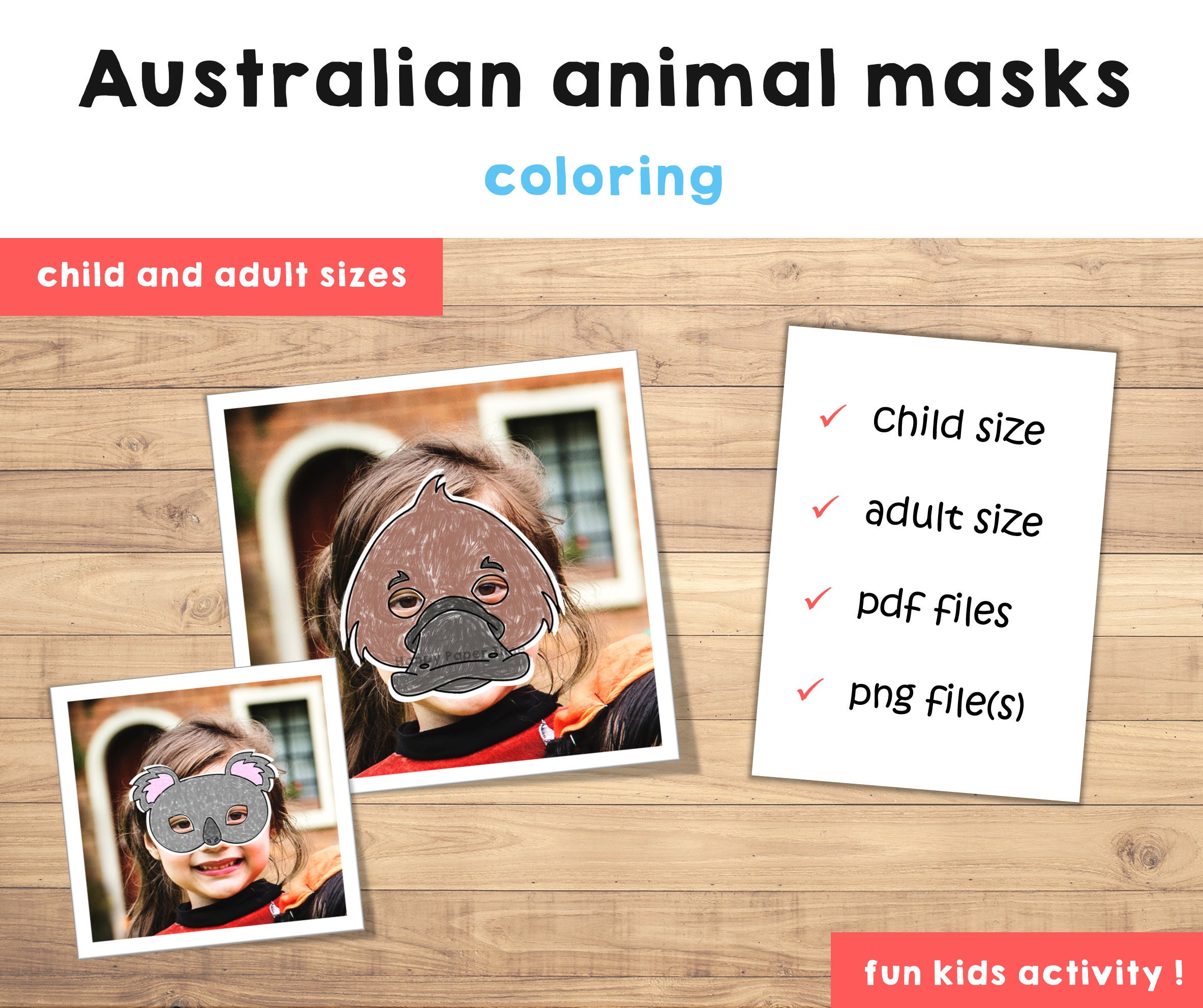 Australian Animal Masks for Coloring Printable Template for - Etsy ...