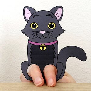Black Cat Paper Craft Printable Halloween Spooky Day Finger Puppet Kids ...