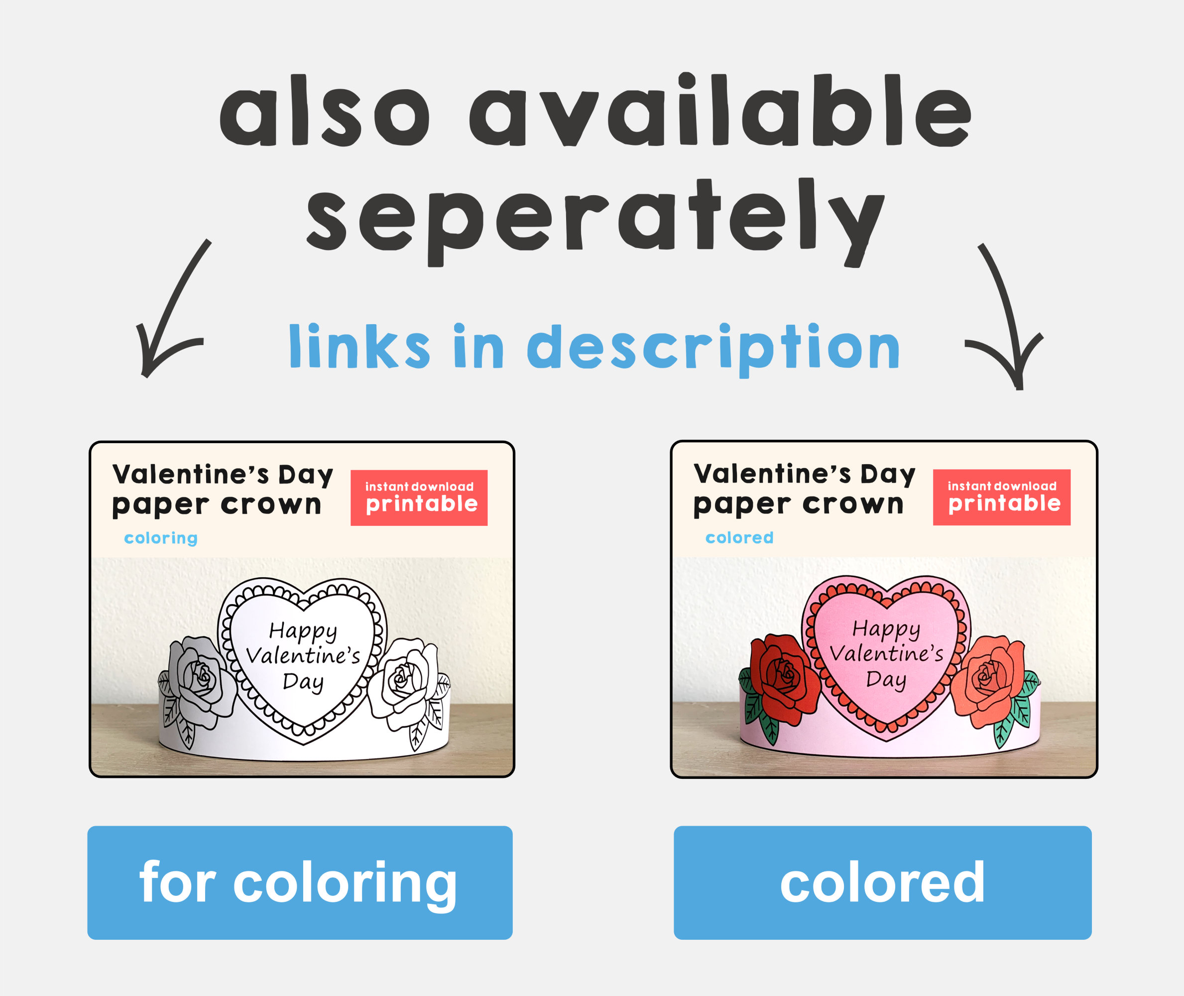 Valentine's Day Paper Crown Party Activity Printable Kids Easy Craft ...