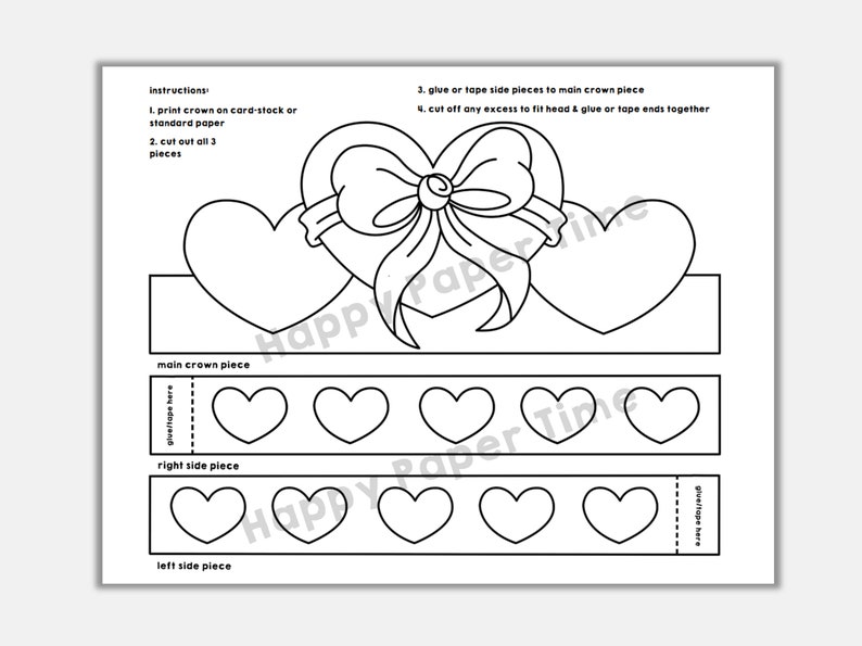 Hearts Valentine Paper Crown Party Activity Printable Kids Easy Craft ...