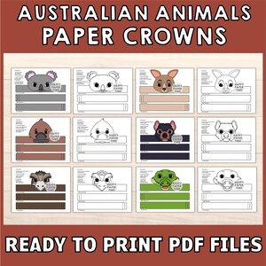 Australian Animal Paper Crowns Safari Koala Kangaroo Crocodile Emu ...