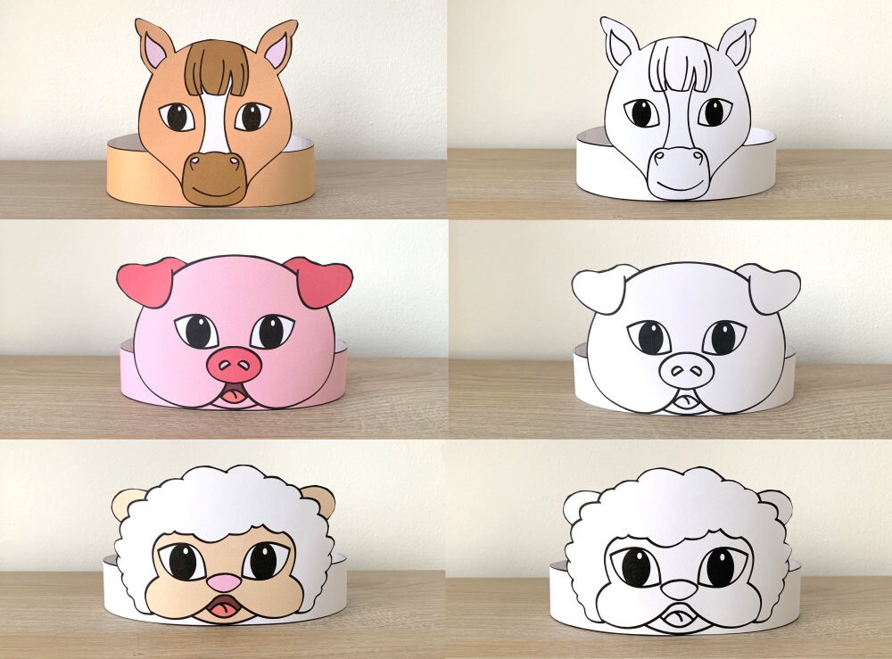 Farm Animals Paper Crowns Pig Pony Cow Rabbit Sheep Chicken - Etsy