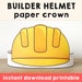 Construction Worker Builder Helmet Paper Crown Party Printable Kids ...