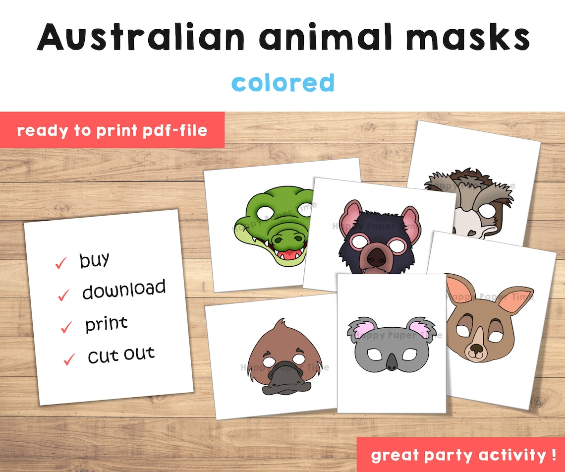 Australian Mask Animal Craft Activity Template for Kids - Etsy
