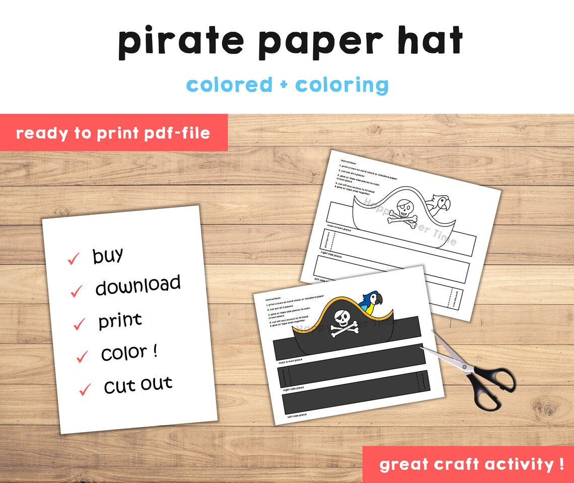 Pirate Hat Paper Crown Template Pirate Captain Party Headband - Etsy