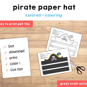 Pirate Hat Paper Crown Template Pirate Captain Party Headband Coloring ...