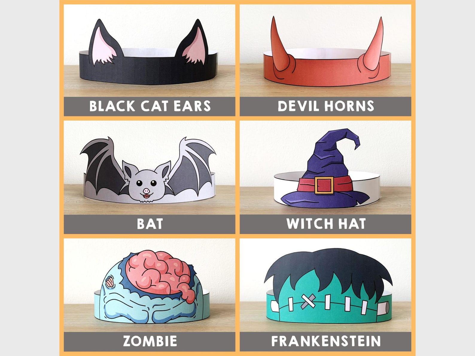 Halloween Paper Crowns Witch Zombie Bat Devil Frankenstein Printable ...