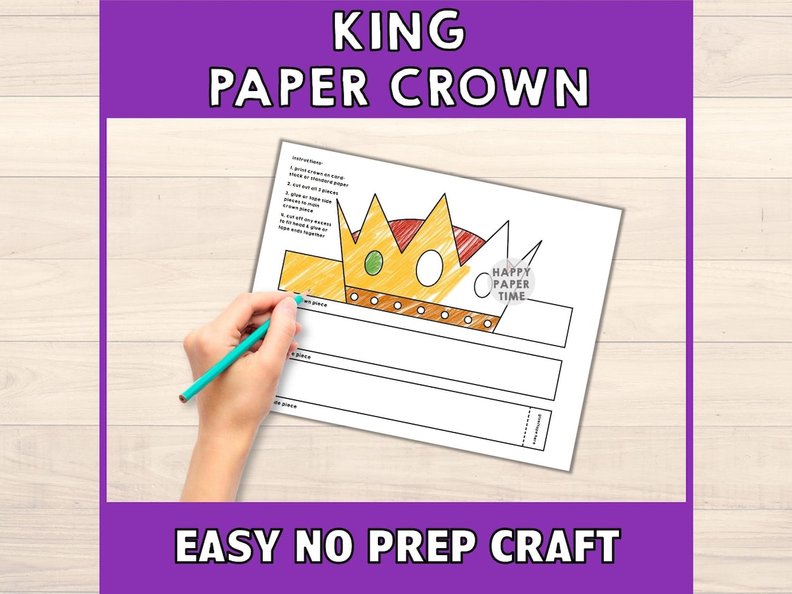 King Paper Crown Template Fantasy Medieval Party Headband Coloring ...