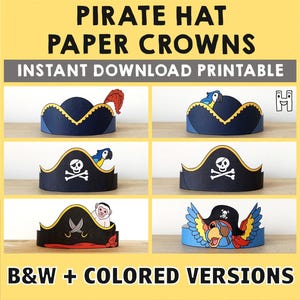 Pirate Paper Crowns Pirate Captain Parrot Printable Costume DIY Party ...