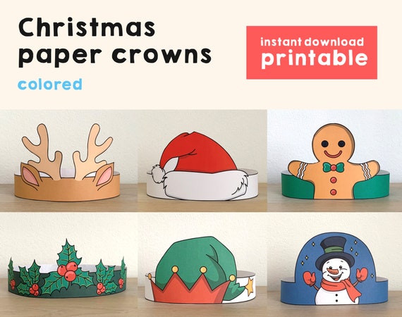 Christmas Paper Crowns Activity Printable Kids Craft Hats | Etsy