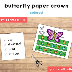 Butterfly Paper Crown Party Activity Printable Kids Craft Cute Girl ...