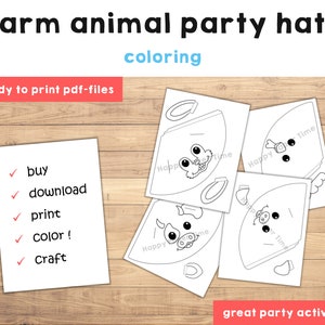 Farm Animal Party Hats Paper Printable Table Pig Horse Cow Rabbit Sheep ...