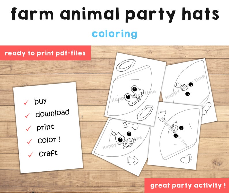 Farm Animal Party Hats Paper Printable Table Pig Horse Cow - Etsy