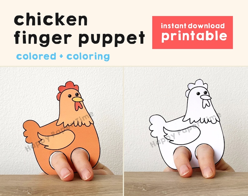 Chicken Paper Craft Printable Farm Animal Finger Puppet Kids | Etsy