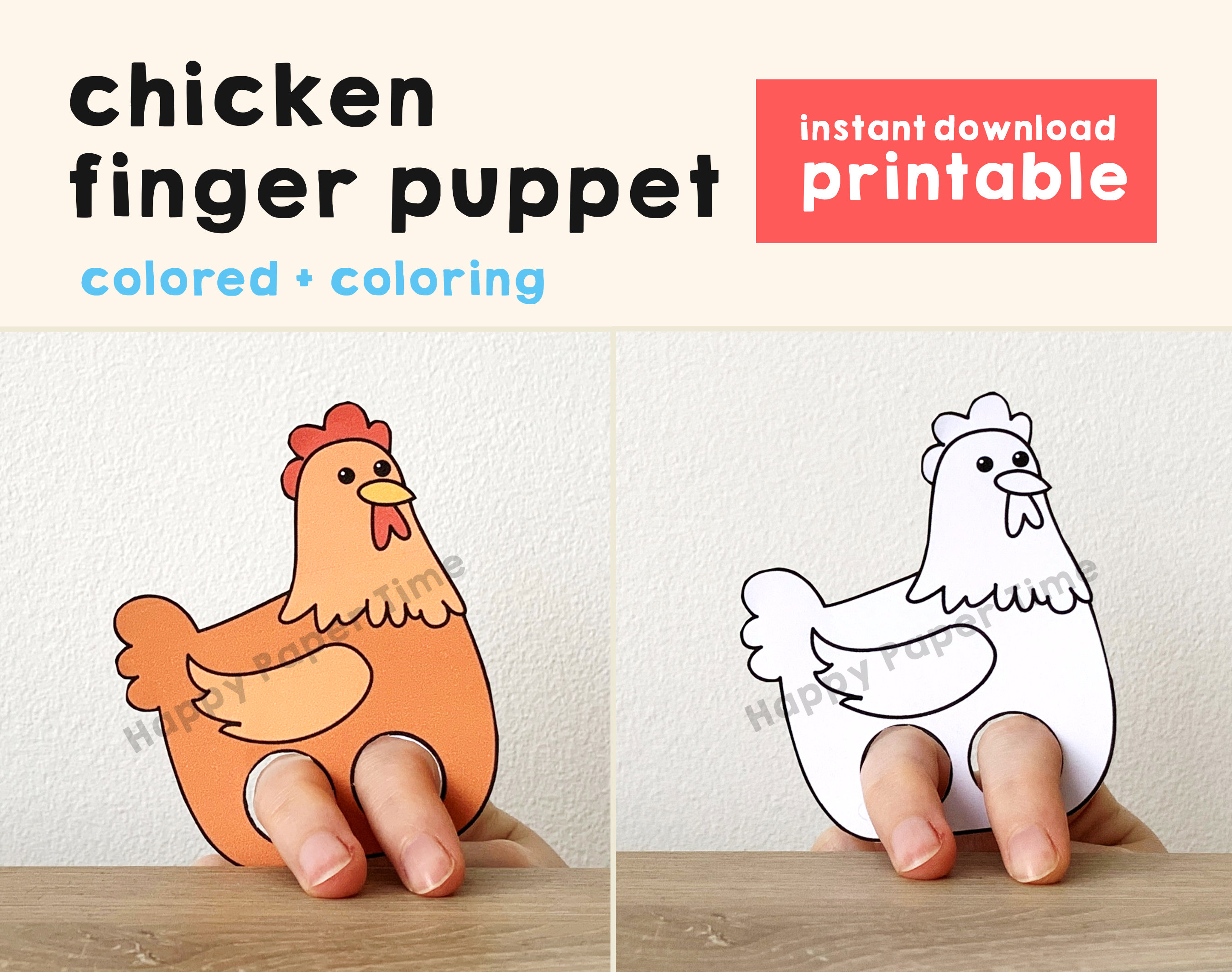 Chicken Paper Craft Printable Farm Animal Finger Puppet Kids - Etsy