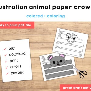 Australian Animal Paper Crowns Safari Koala Kangaroo Crocodile Emu ...