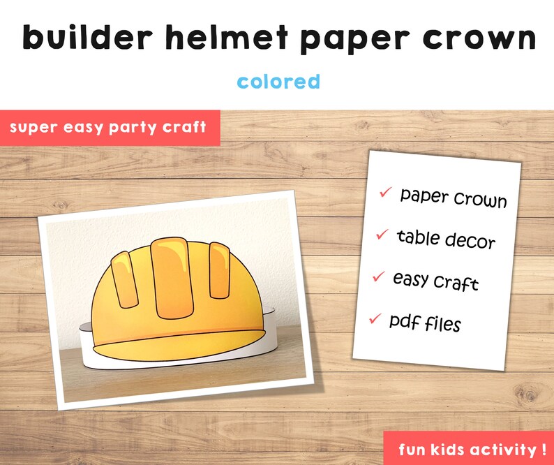 Construction Worker Builder Helmet Paper Crown Party Printable - Etsy