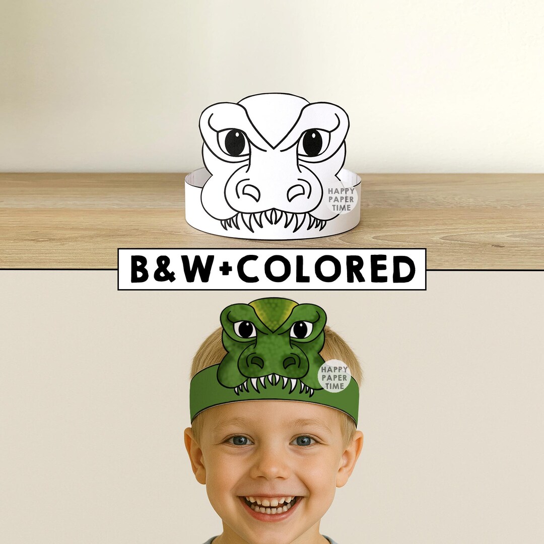 T-rex Paper Crown Party Coloring Printable Kids Craft Dinosaur Birthday ...