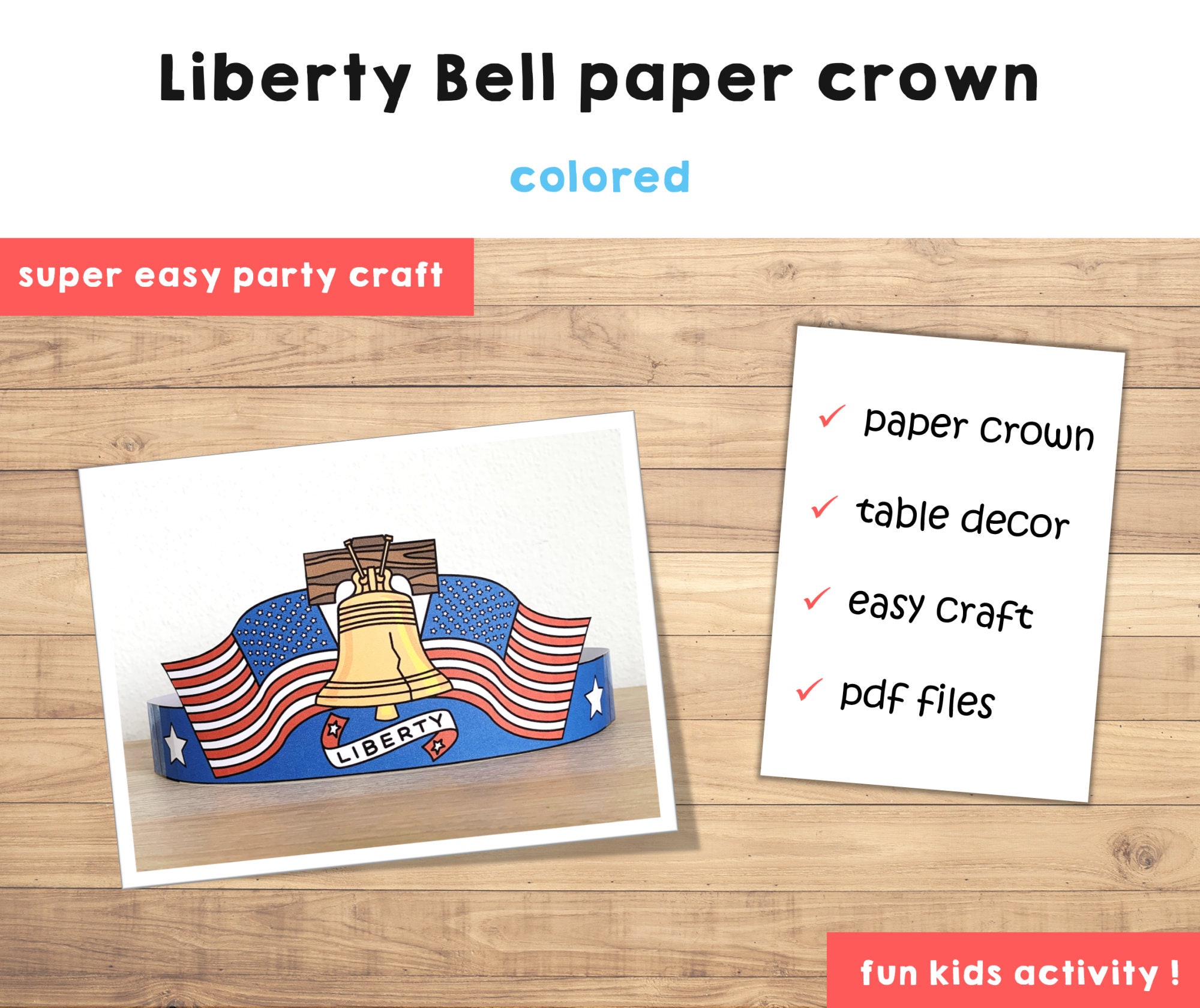 Liberty Bell Paper Crown 4th of July America Patriotic Headband ...