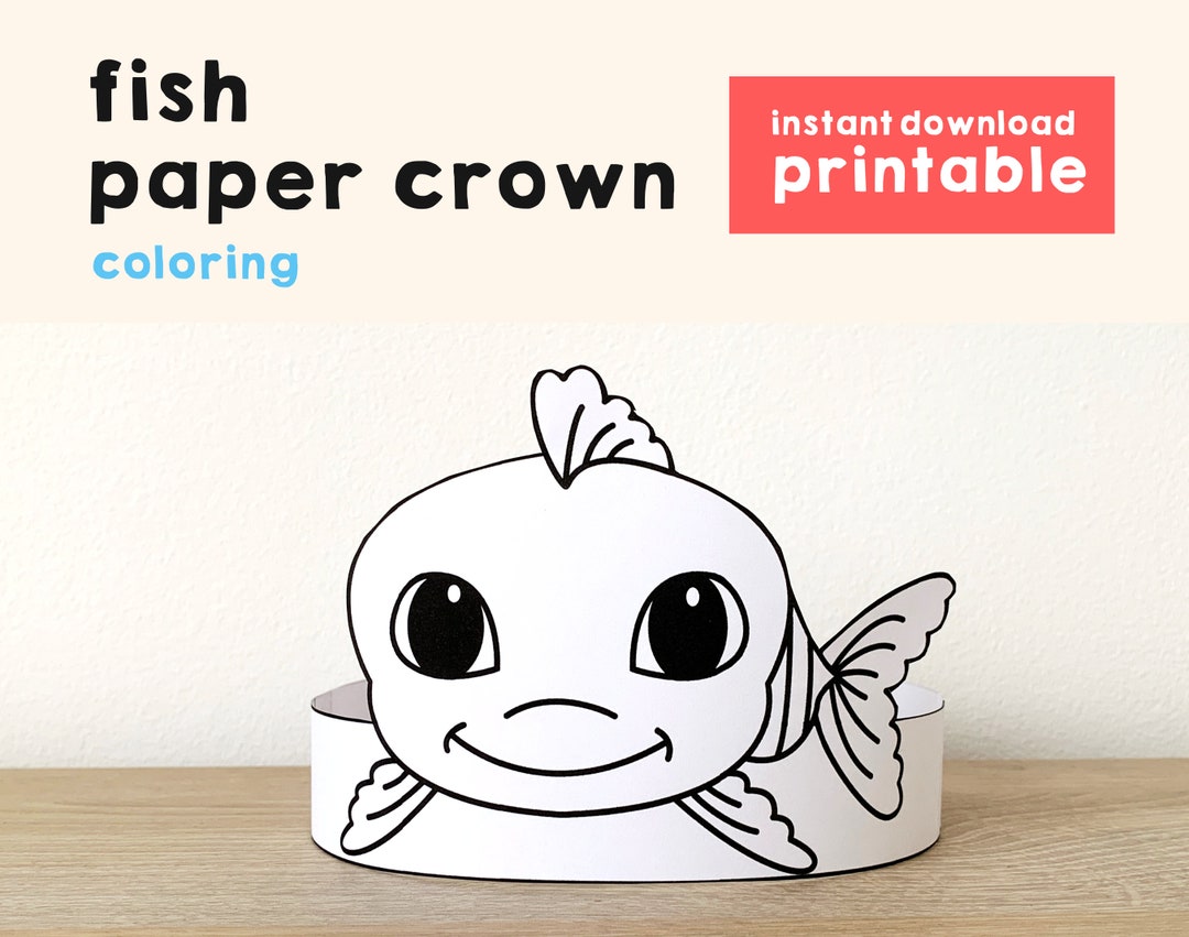 Fish Paper Crown Party Coloring Printable Party Hat Kids Craft - Etsy
