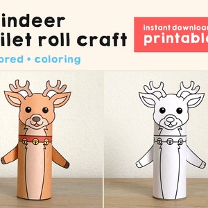 Reindeer Toilet Paper Roll Craft Christmas Party Coloring | Etsy