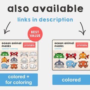 Ocean Animal Masks Template Crab Sea Turtle Whale Shark Octopus Fish ...