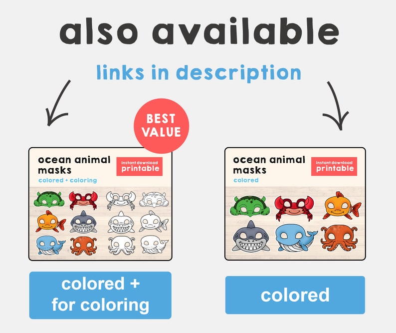 Ocean Animal Masks Template Crab Sea Turtle Whale Shark | Etsy