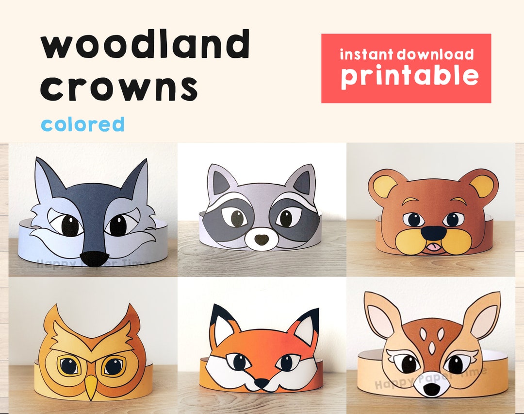 Woodland Animals Paper Crowns Activity Printable Kids Craft - Etsy