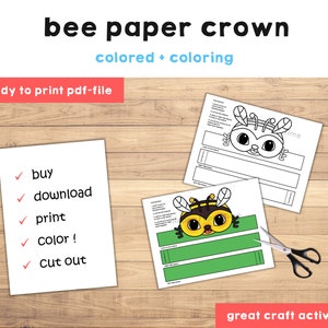 Bee Paper Crown Party Coloring Printable Kids Craft Insect Birthday ...