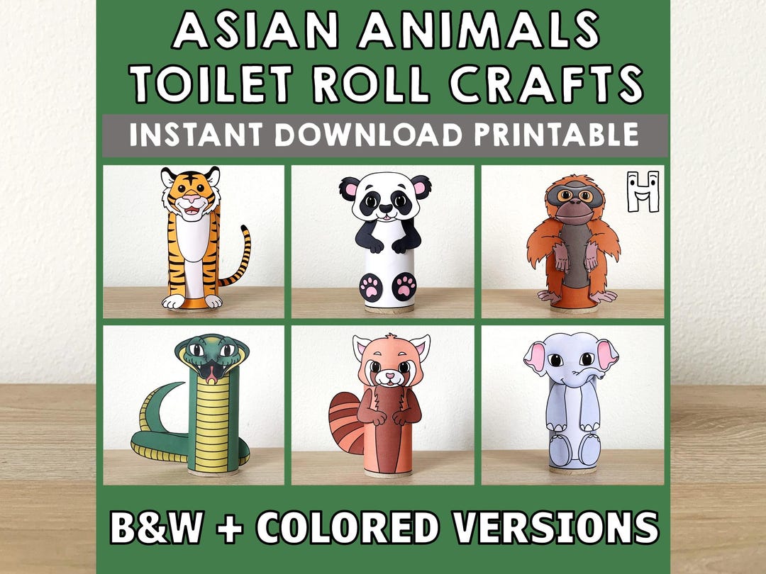 Asian Animals Toilet Paper Roll Craft Safari Party Coloring Printable ...
