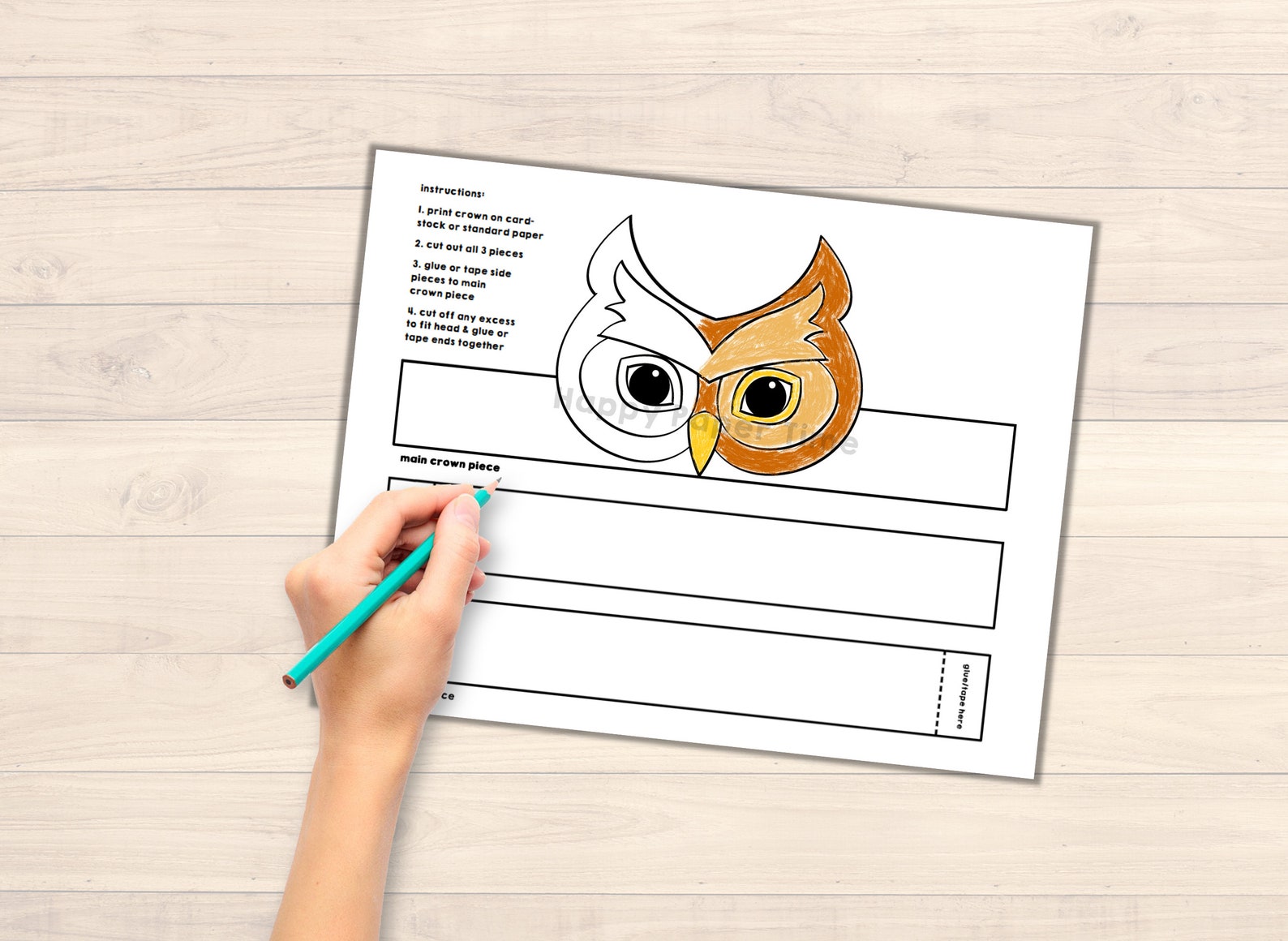 Owl Paper Crown Activity Printable Kids Craft Woodland Forest Birthday ...