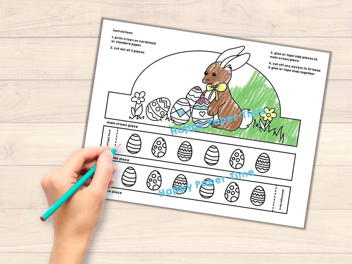 Easter Bunny Hat Paper Crown Coloring Headband Easter Cut Out - Etsy