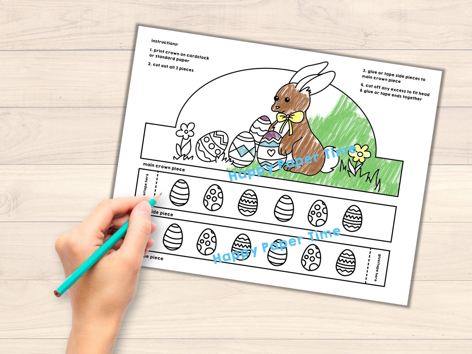 Easter Bunny Hat Paper Crown Coloring Headband Easter Cut Out - Etsy