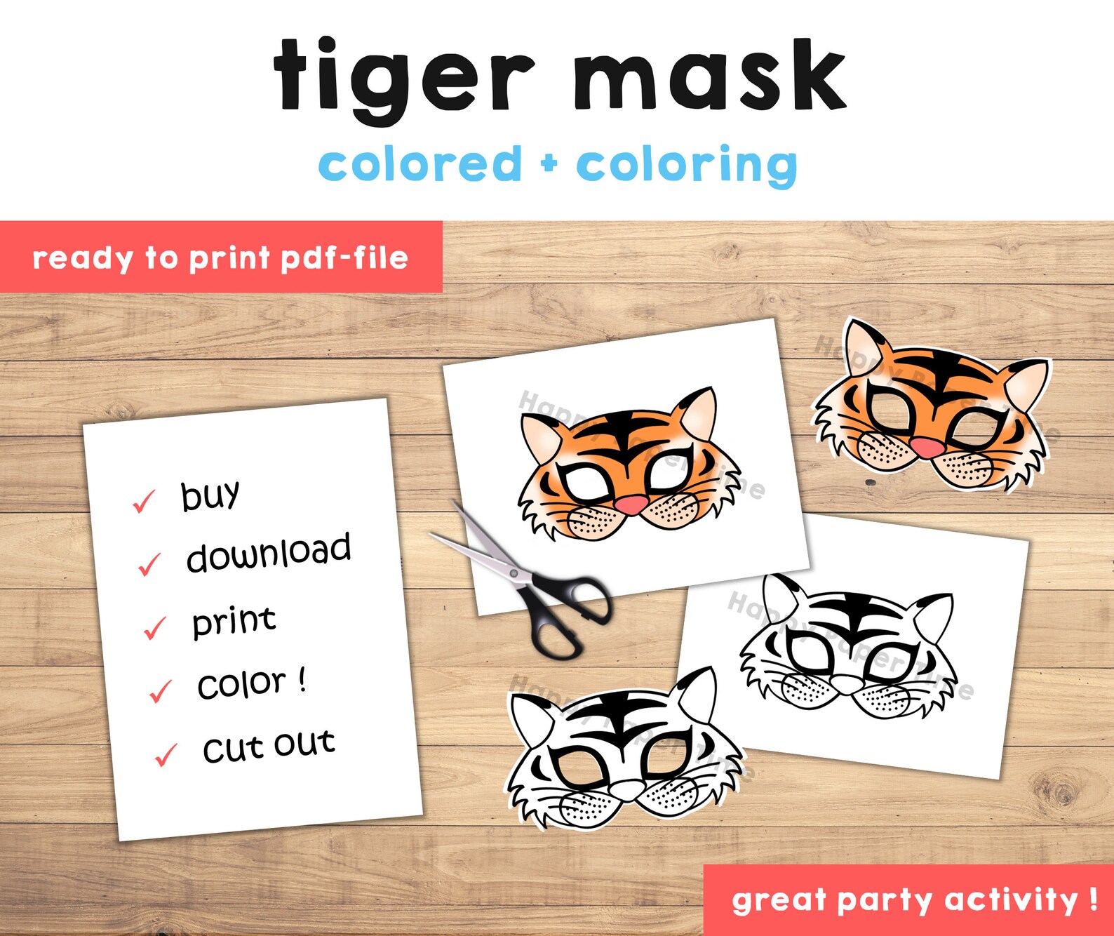 Tiger Mask Printable Tiger Costume Mask Tiger Party Jungle Animal Mask ...