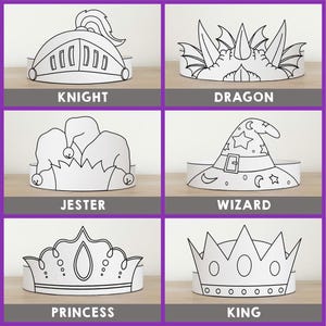 Medieval Fantasy Paper Crown Coloring Headband Knight Dragon Princess ...