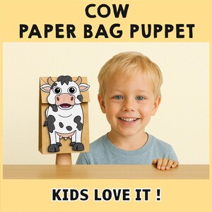 Cow Paper Bag Puppet Printable Farm Animal Craft Activity Cut Paste ...