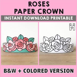 Roses Paper Crown Party Coloring Printable Kids Craft Spring Fairy ...
