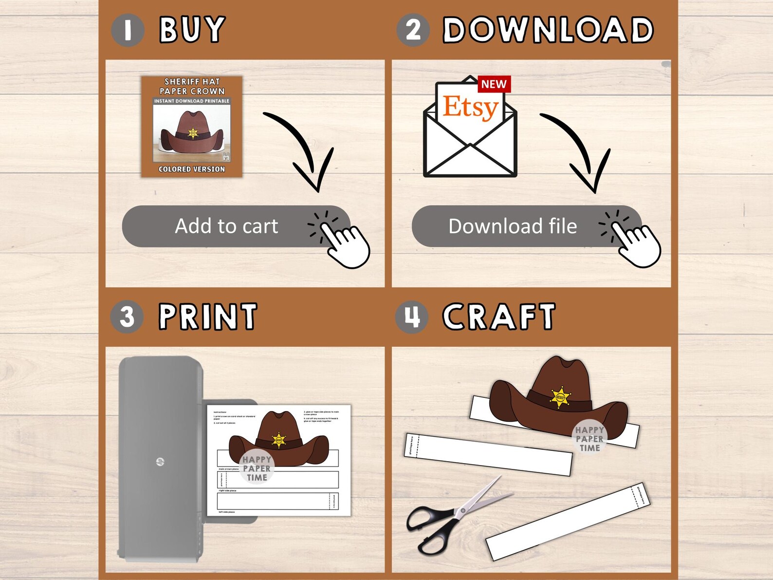 Sheriff Hat Paper Crown Party Costume Printable Kids Craft Wild West ...