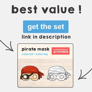 Pirate Mask Costume Coloring Printable Party Favor Craft Activity ...