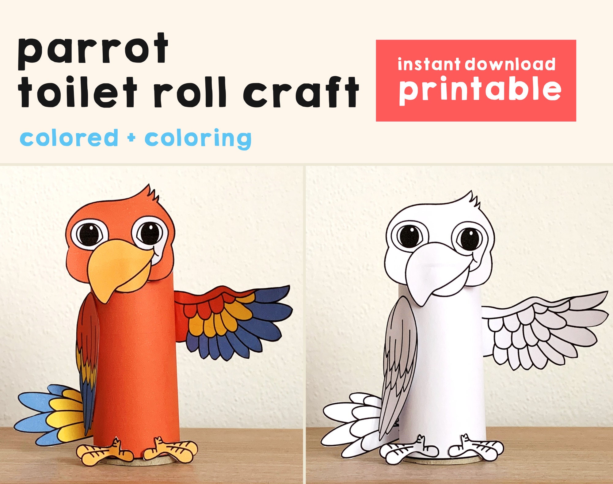 Parrot Toilet Paper Roll Craft Bird Pets Animal Party Coloring - Etsy